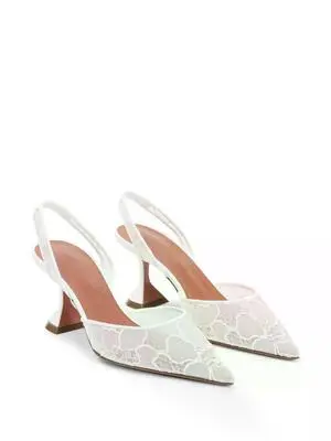 Amina Muaddi Lace Slingback Pumps