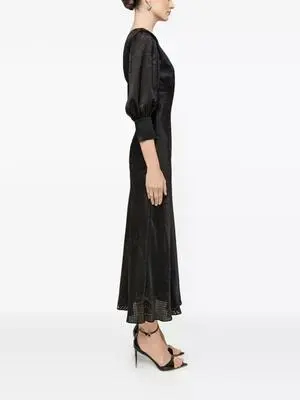 NISSA Puff-sleeve Midi Dress With Floral Pattern - Black