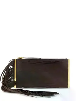 Elisabetta Franchi Leather Clutch With Fringes And Chain Strap - Brown