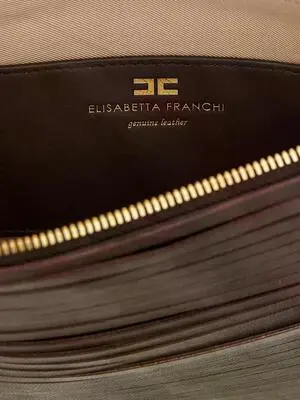 Elisabetta Franchi Leather Clutch With Fringes And Chain Strap - Brown