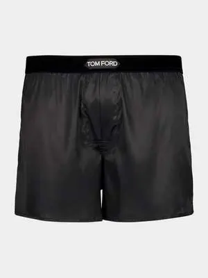 TOM FORD Silk Satin Logo Boxers - Black