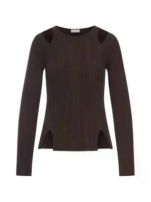 ROBERTO COLLINA Ribbed Cut-out Sweater - Brown