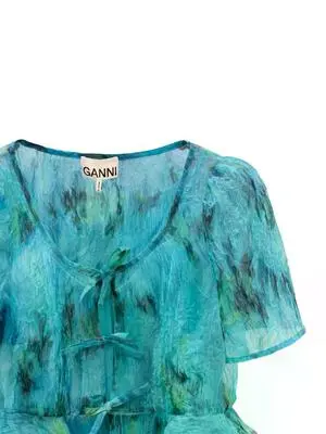 GANNI Printed Peplum Blouse - Blue