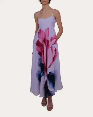 Azeeza Rachel Floral Crepe De Chine Midi Dress - Multicolor