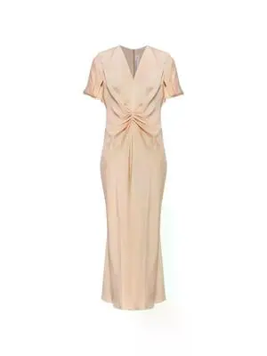 Victoria Beckham Eve Twist-detail Tulip-sleeve Midi Dress - Neutrals