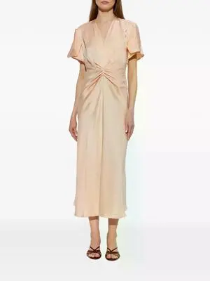 Victoria Beckham Eve Twist-detail Tulip-sleeve Midi Dress - Neutrals