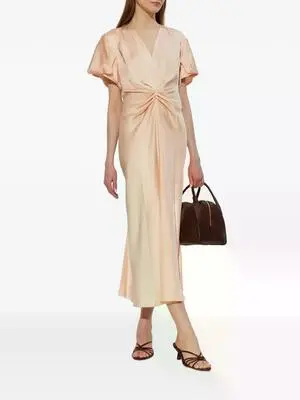 Victoria Beckham Eve Twist-detail Tulip-sleeve Midi Dress - Neutrals