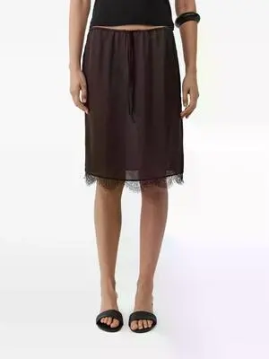 ST. AGNI Lace Trim Skirt - Brown