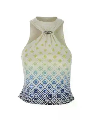Casablanca Monogram Draped Top - Neutrals