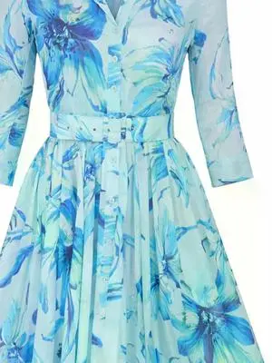 Samantha Sung Aster Floral Print Belted Maxi Dress - Blue