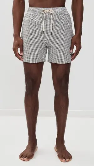 Barbour Gingham Seersucker Swim Shorts - Olive