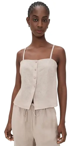 FRAME Linen Button Cami - Flax
