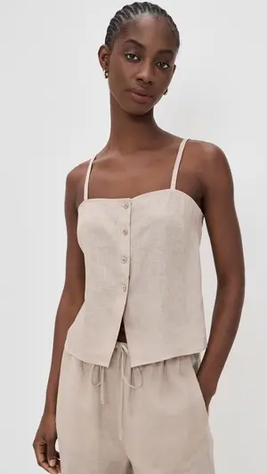 FRAME Linen Button Cami - Flax