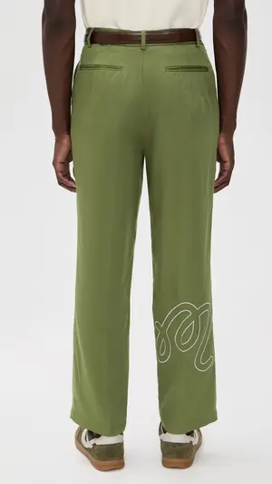 MALBON Straight Leg Twill Pants - Olivine