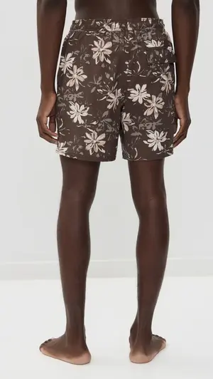 KATIN Volley Floral Swim Trunks - Cocoa