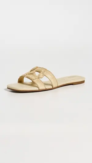 Simkhai Monogram Raffia Flat Slides - Natural