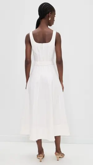 Cinq À Sept Sleeveless Square Neck Midi Dress With Belt