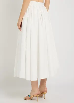 SELF-PORTRAIT Asymmetric Cotton-poplin Midi Skirt