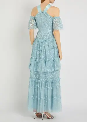 NEEDLE & THREAD Floral-embroidered Tulle Gown