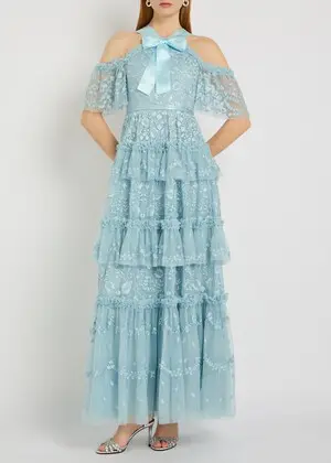 NEEDLE & THREAD Floral-embroidered Tulle Gown