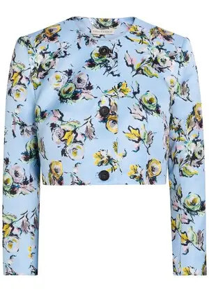 EMILIA WICKSTEAD Floral-print Duchess Satin Cropped Jacket - Green