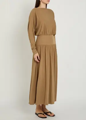 TOTEME Gathered Crepe-jersey Midi Dress - Caramel