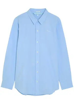 MOTHER Logo-embroidered Cotton Shirt - Light Blue