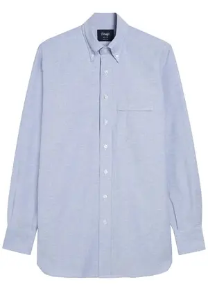 DRAKE'S Cotton Oxford Shirt - Light Blue