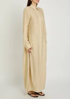 TOTEME Crinkled Silk-blend Maxi Shirt Dress - Stone