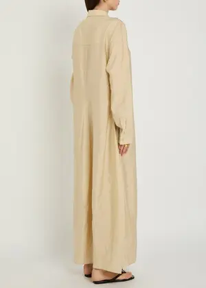 TOTEME Crinkled Silk-blend Maxi Shirt Dress - Stone