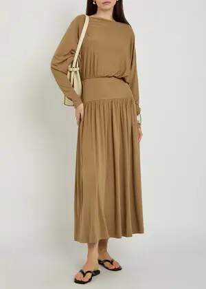 TOTEME Gathered Crepe-jersey Midi Dress - Caramel