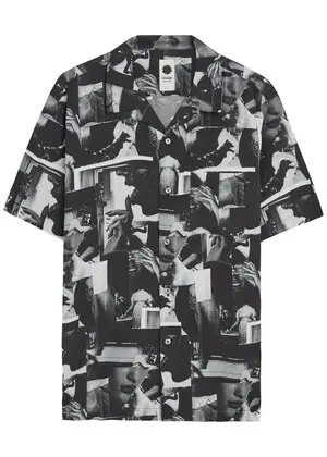 VOWELS Printed Rayon Shirt - Black
