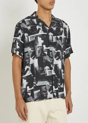 VOWELS Printed Rayon Shirt - Black