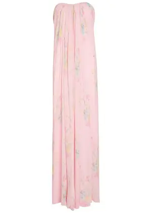 LoveShackFancy Emara Floral Strapless Chiffon Maxi Dress Pink