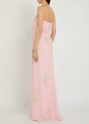 LoveShackFancy Emara Floral Strapless Chiffon Maxi Dress - Pink