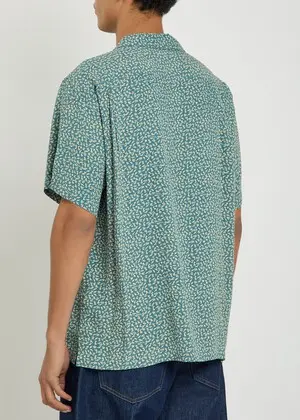 VOWELS Deer Printed Rayon Shirt - Navy