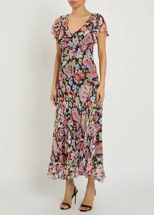 Rixo Bexley Metallic Floral Chiffon Maxi Dress - Multicoloured