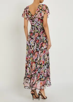 Rixo Bexley Metallic Floral Chiffon Maxi Dress - Multicoloured