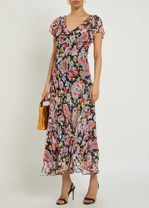 Rixo Bexley Metallic Floral Chiffon Maxi Dress - Multicoloured