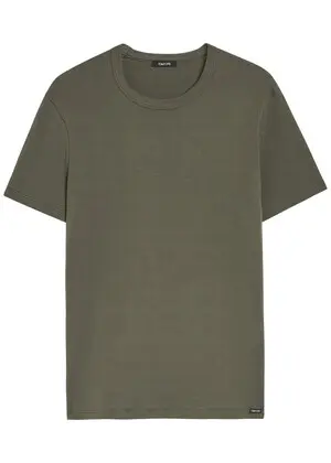 TOM FORD Logo-appliquéd Stretch-cotton T-shirt - Olive