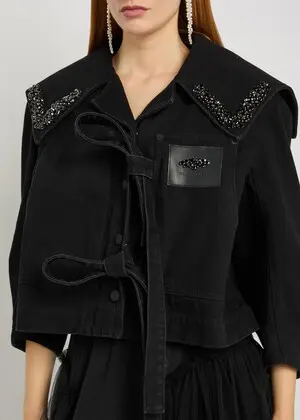 Simone Rocha Crystal-embellished Cropped Denim Jacket
