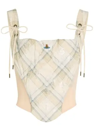 VIVIENNE WESTWOOD Plaid Cotton-blend Corset - Ecru