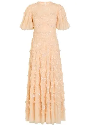 NEEDLE & THREAD Carmen Ruffled Tulle Gown - Pink