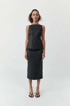 ST. AGNI Woven Leather Midi Skirt