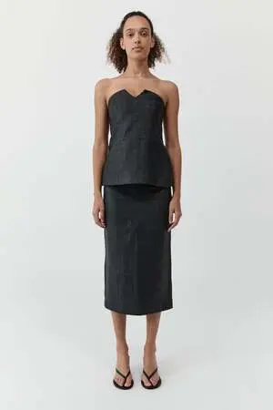 ST. AGNI Woven Leather Strapless Bodice