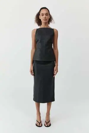 ST. AGNI Woven Leather Square Neck Top