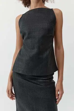 ST. AGNI Woven Leather Square Neck Top