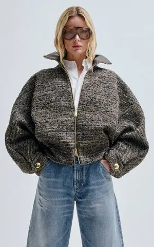 DARKPARK Celine Oversized Lurex Tweed Bomber Jacket - Brown