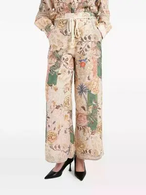 AMOSA Floral Print Wide Leg Trousers - Neutrals