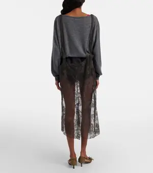 Prada Floral Lace Cotton Midi Skirt